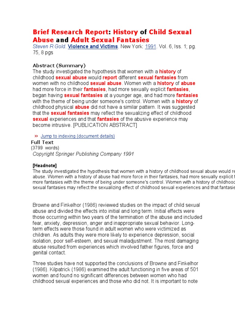 Brief Research Report | PDF | Child Sexual Abuse | Substance Abuse