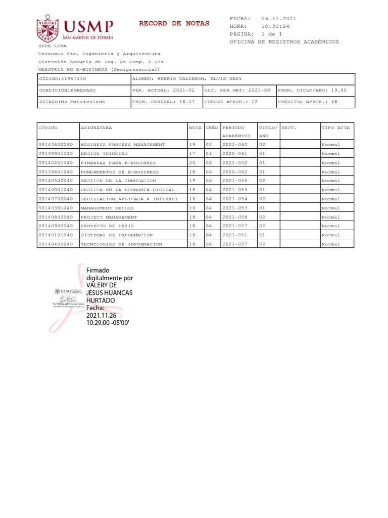 BERRIO CALDERON, ELVIS GARY - Record de Notas | PDF | Finanzas y dinero