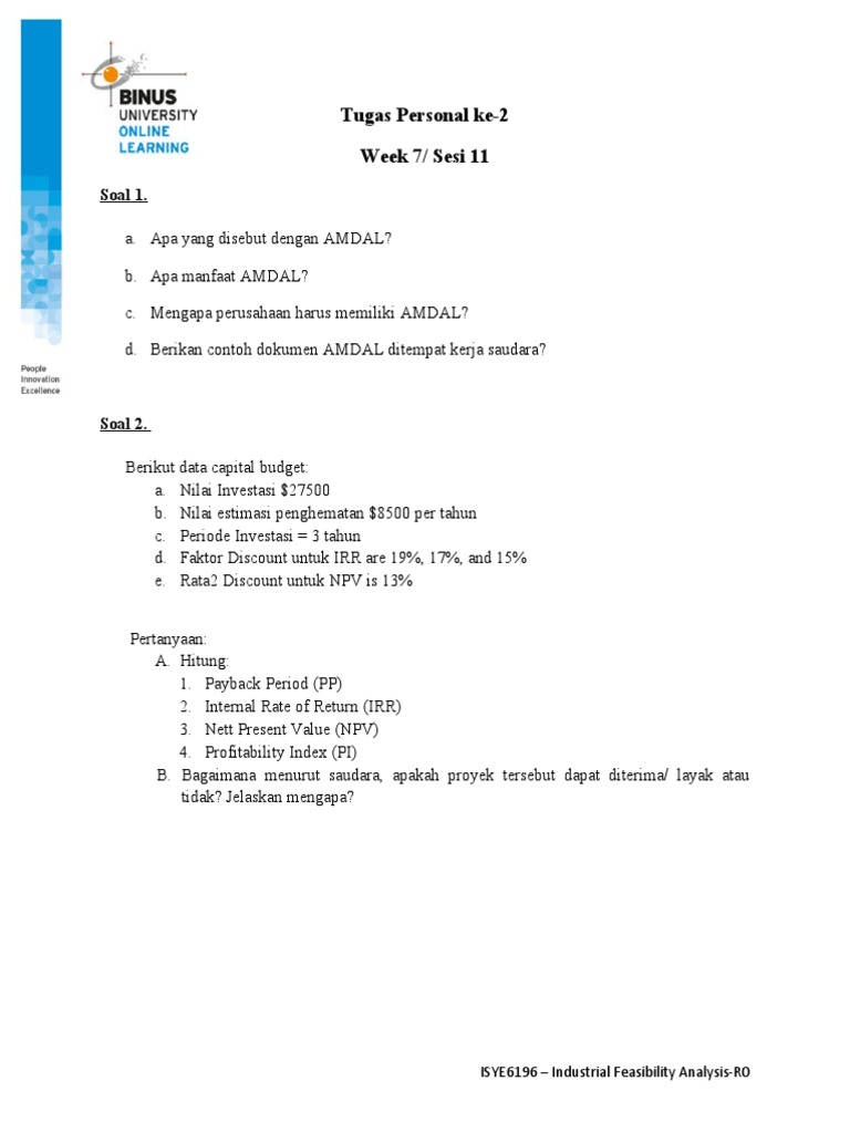 TP2-Industrial Feasibility Analysis-Wahyu Affandi-2502157950 | PDF