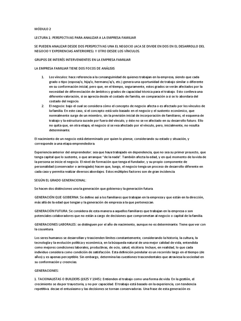 Módulo 2 Empresas Familiares | PDF | Familia | Planificación