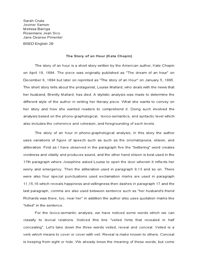 The Story of an Hour (Kate Chopin) | PDF | Linguistics | Grammar