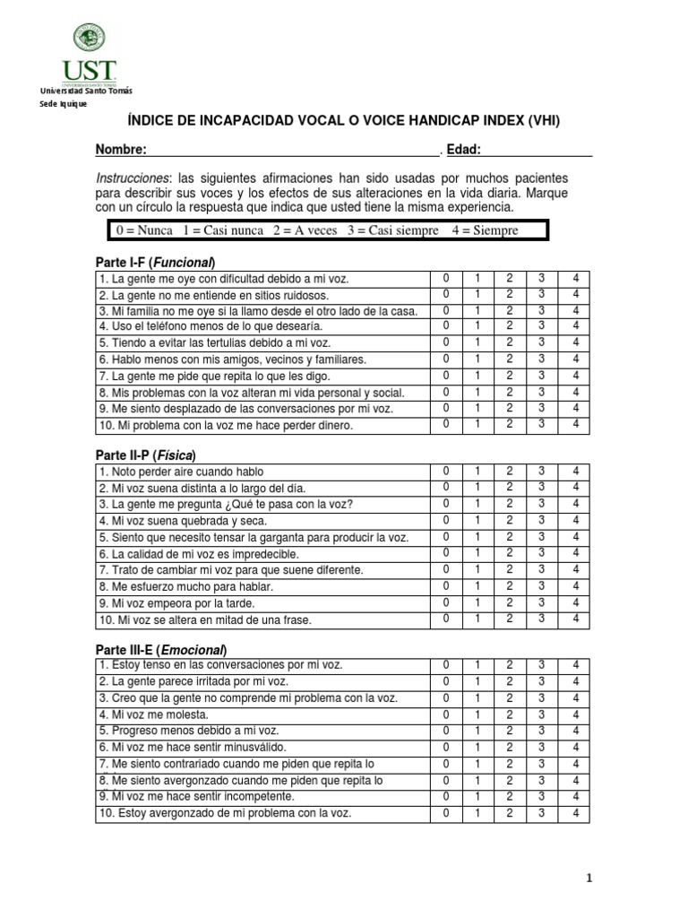 Índice de Incapacidad Vocal VHI | PDF