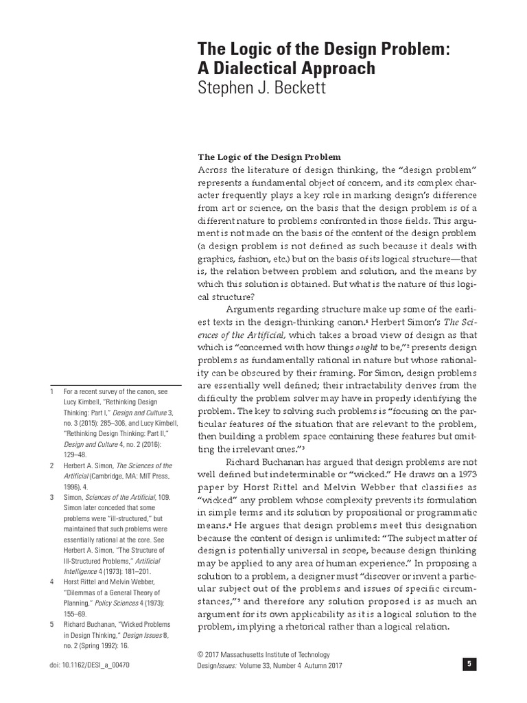 The Logic of Design Problems A Dialectical Approach Stephen J Beckett ...