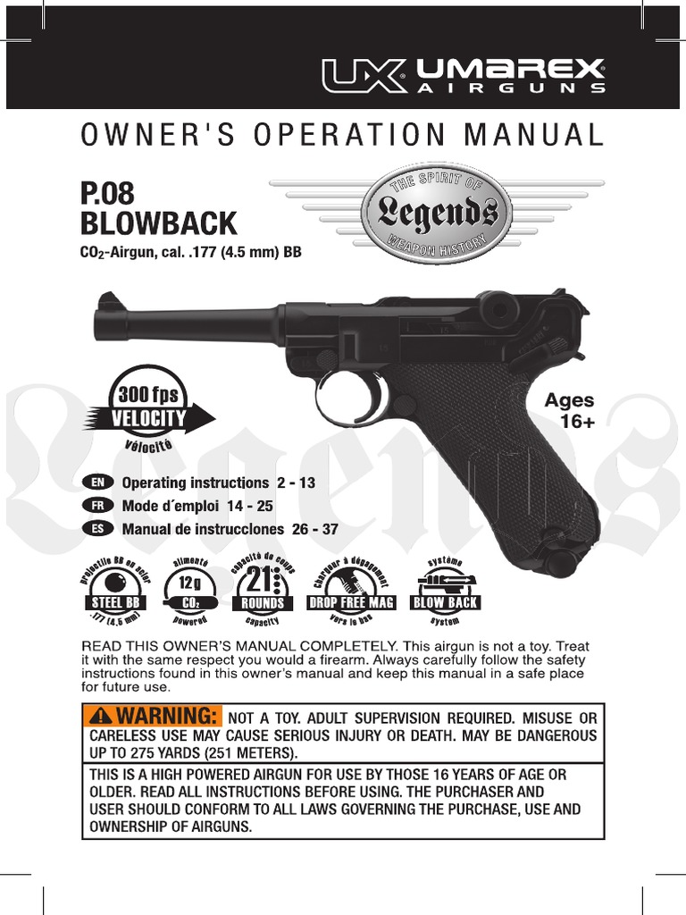 Manual Legends P08 Blowback 2251803 2280007 08R16 | PDF | Gun Barrel | Gun