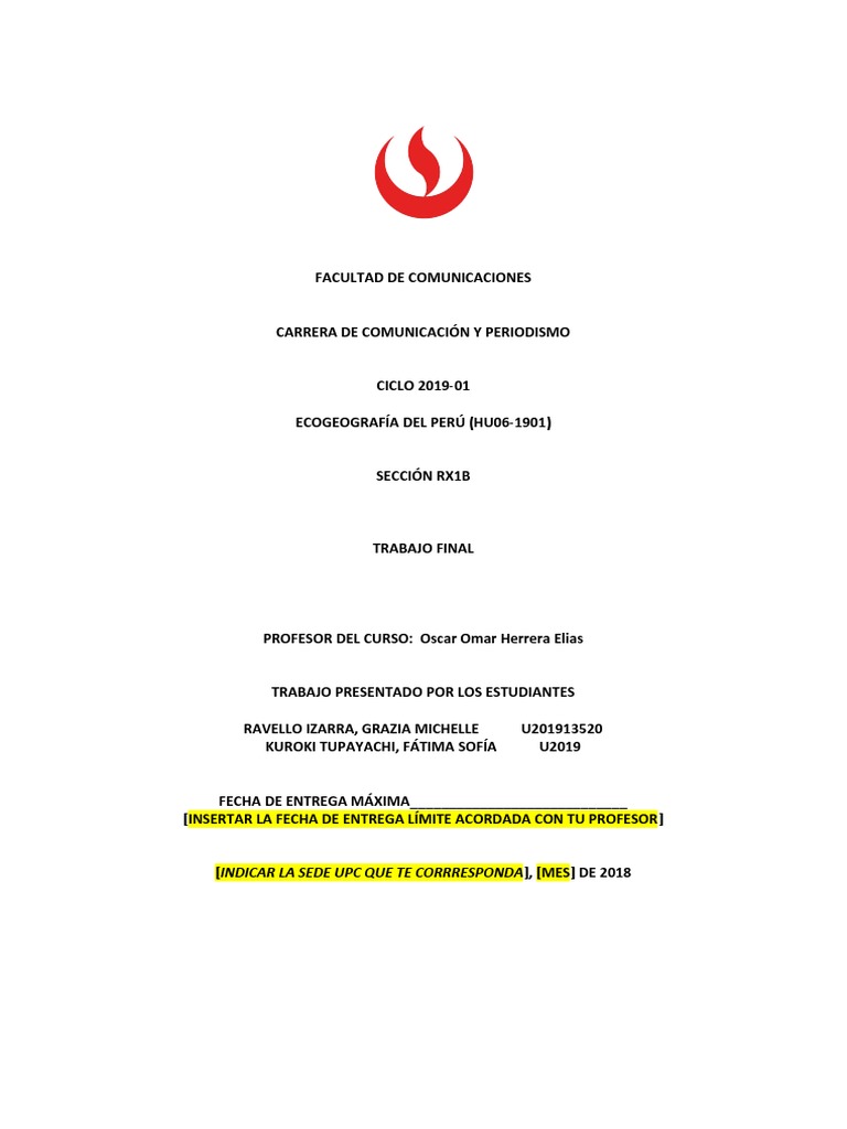 2018-1 Modelo de Carátula para Trabajos | PDF