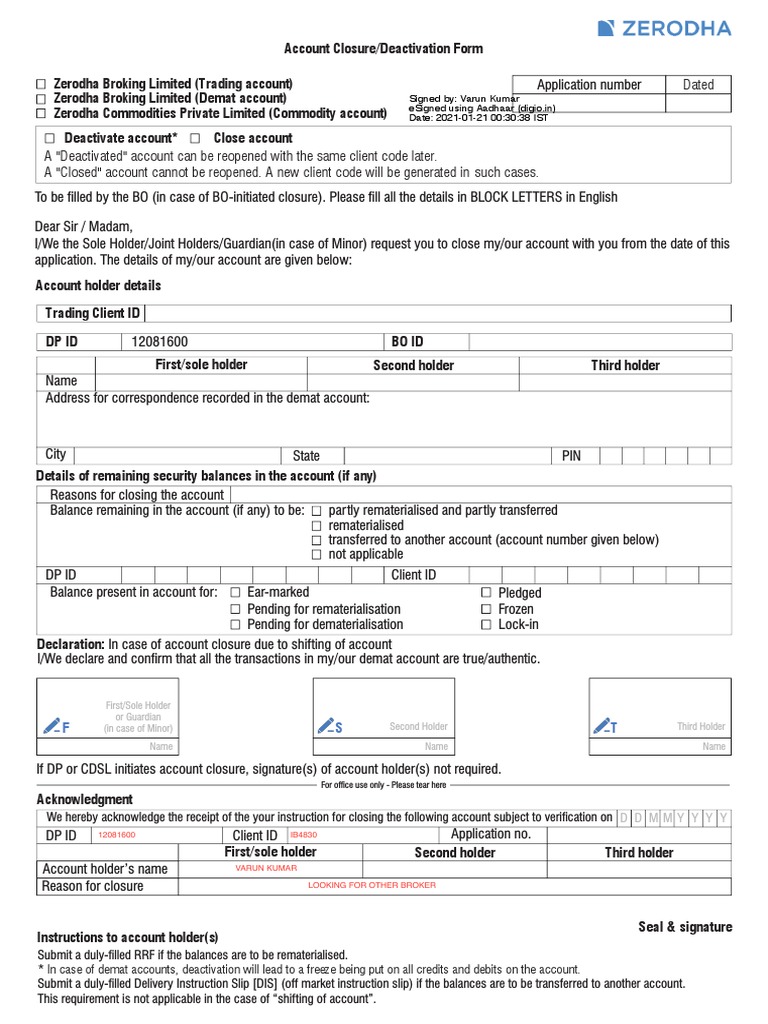 Account Closure Form | PDF