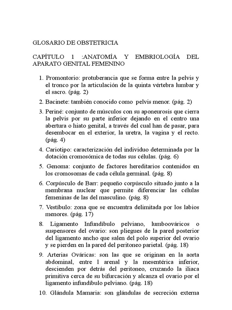 Glosario de Obstetricia | PDF | Ovario | Pelvis