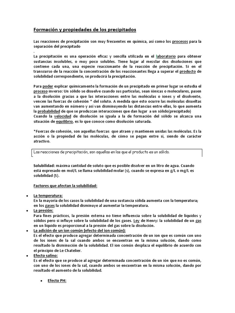 Formacion y Propiedades de Precipitados | PDF | Solubilidad ...