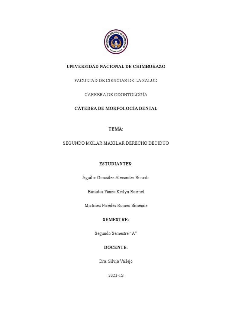 Resumen 2do Molar Maxilar Deciduo | PDF | Diente | Boca