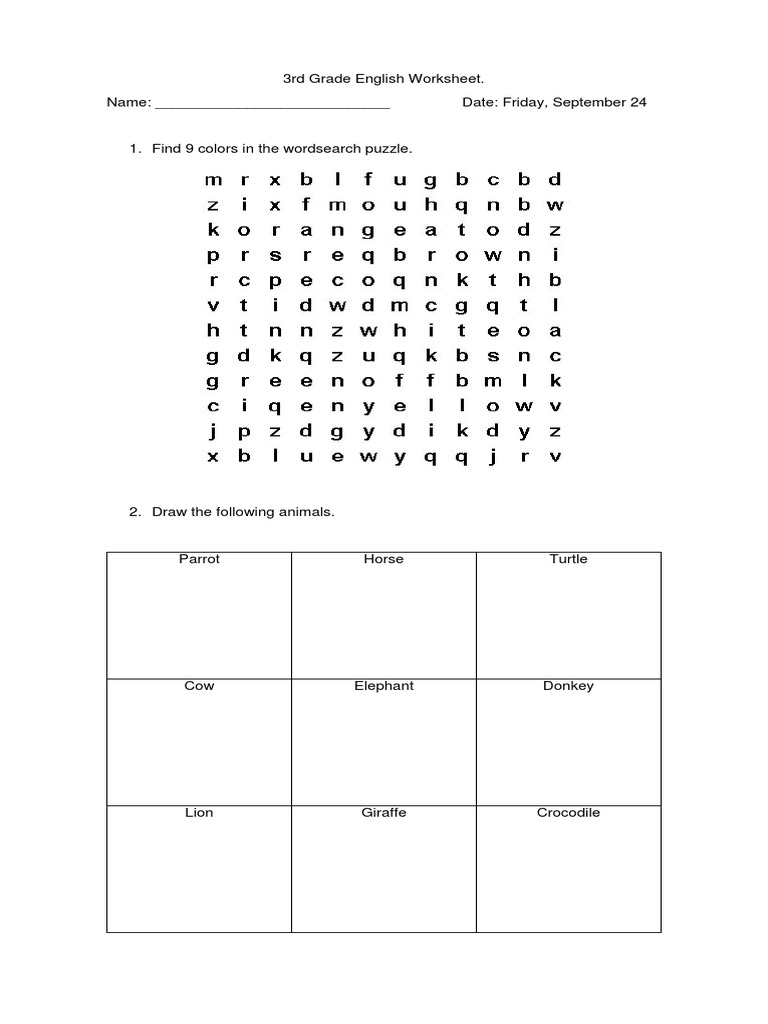 3rd Grade English Worksheet | PDF