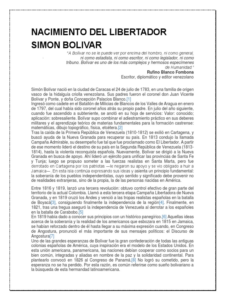 Nacimiento Del Libertador Simon Bolivar Libertador | PDF | América del Sur
