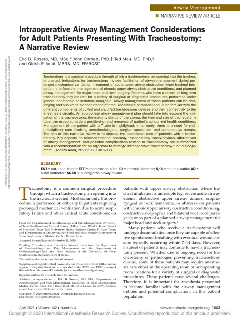 Anesthesia for Tracheostomy Patients | PDF | Surgical Specialties ...