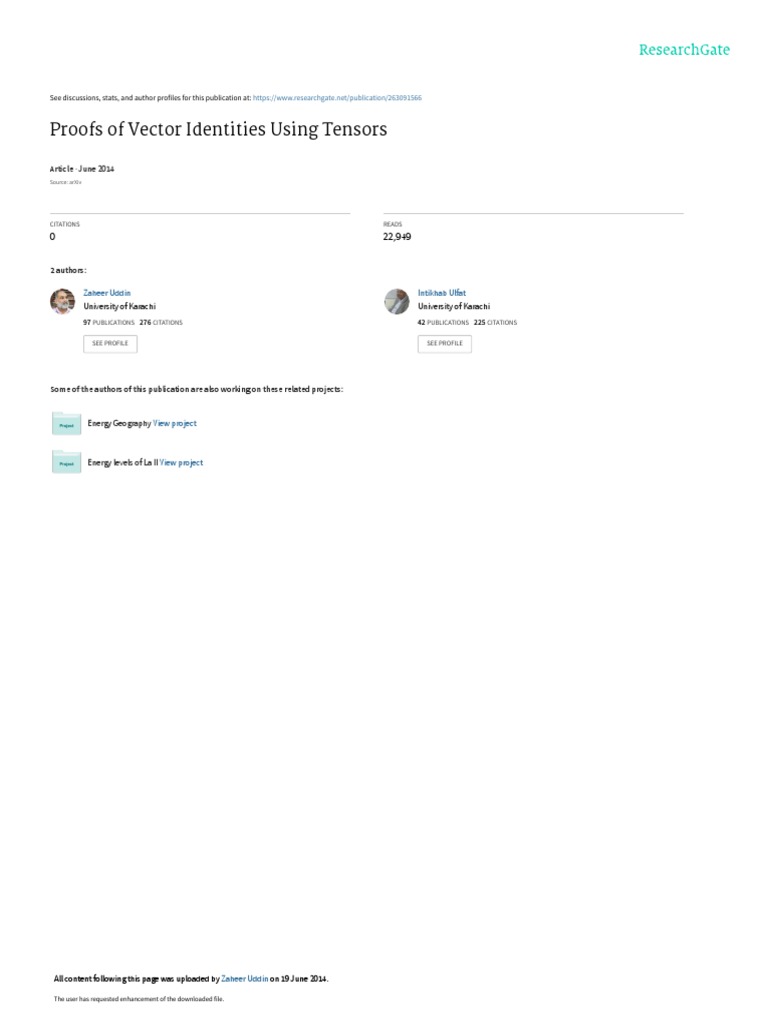 Vector Identities for Physics Students | PDF | Tensor | Linear Algebra