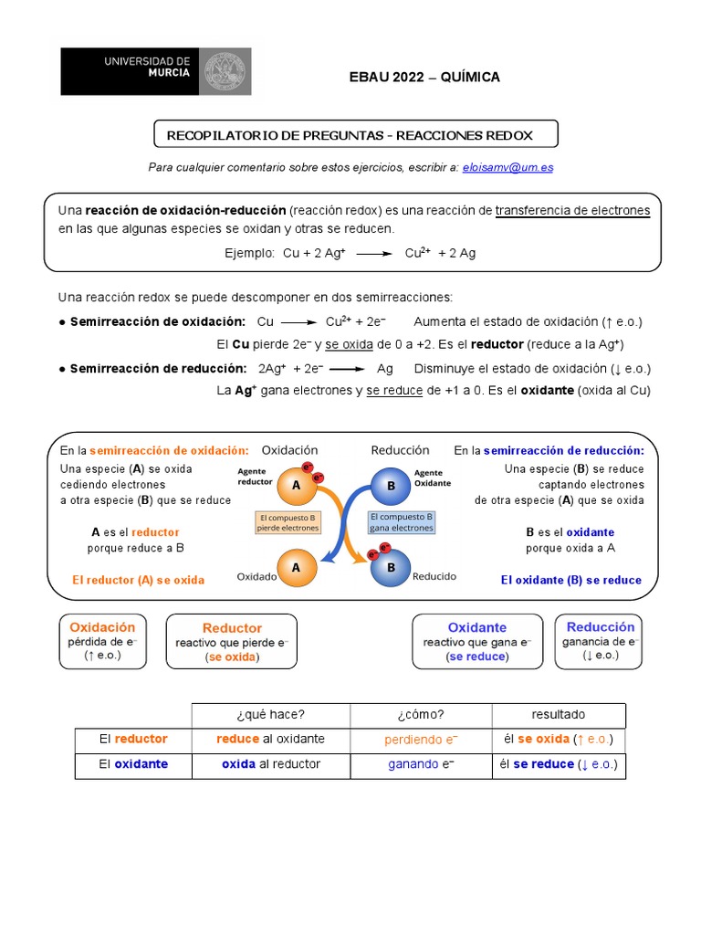 Reacciones Redox | Descargar gratis PDF | Redox | Ánodo