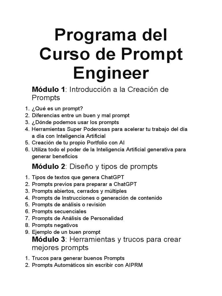 Programa Del Curso de Prompt Engineer | PDF | Informática | Ciencia cognitiva