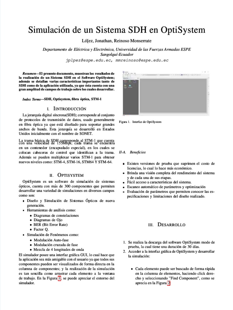 PDF Simulaci On de Un Sistema SDH en Optisystem - Compress | PDF | Telecomunicaciones | Informática