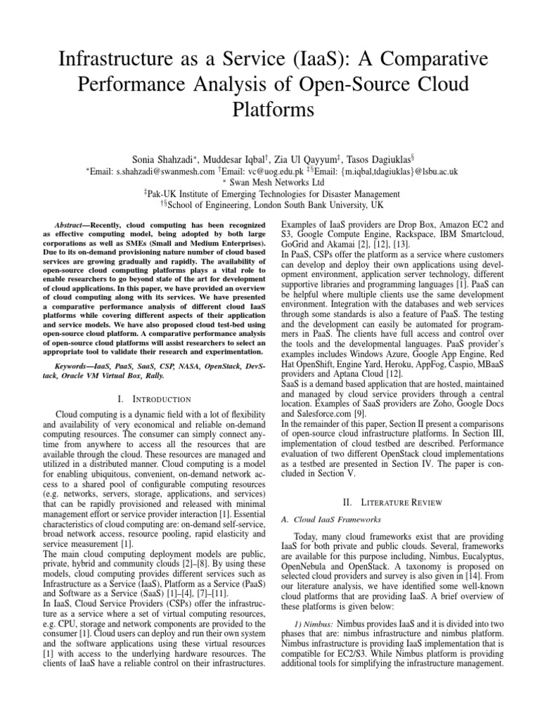 Infrastructure As A Service (Iaas) : A Comparative Performance Analysis of Open-Source Cloud ...