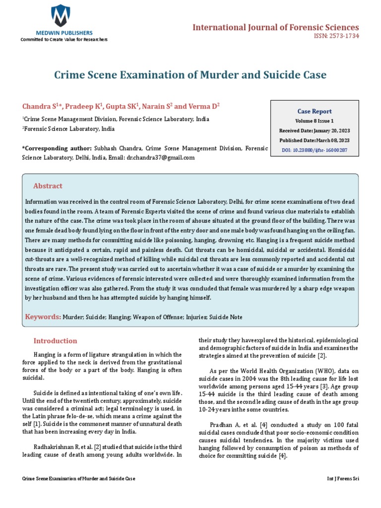Crime Scene Examination of Murder and Suicide Case | PDF | Hanging ...