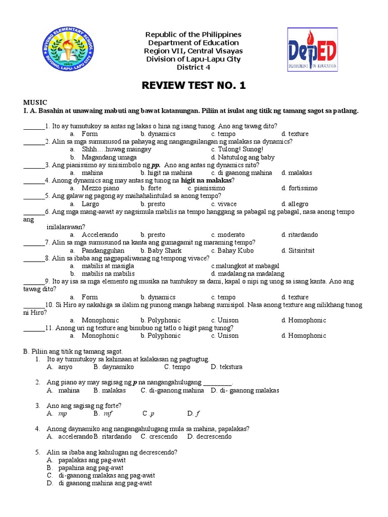 Review Test 4TH Quarter 1 | PDF