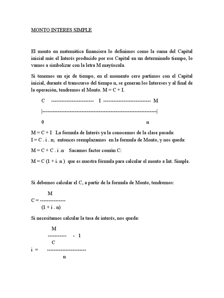 Monto en Interés Simple: Fórmulas Clave | PDF