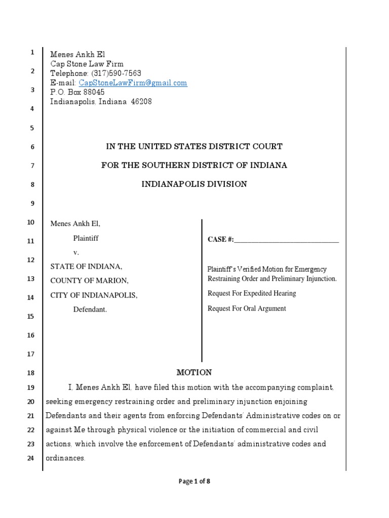Preliminary Injunction Against State of Indiana | PDF | Injunction | Lawsuit