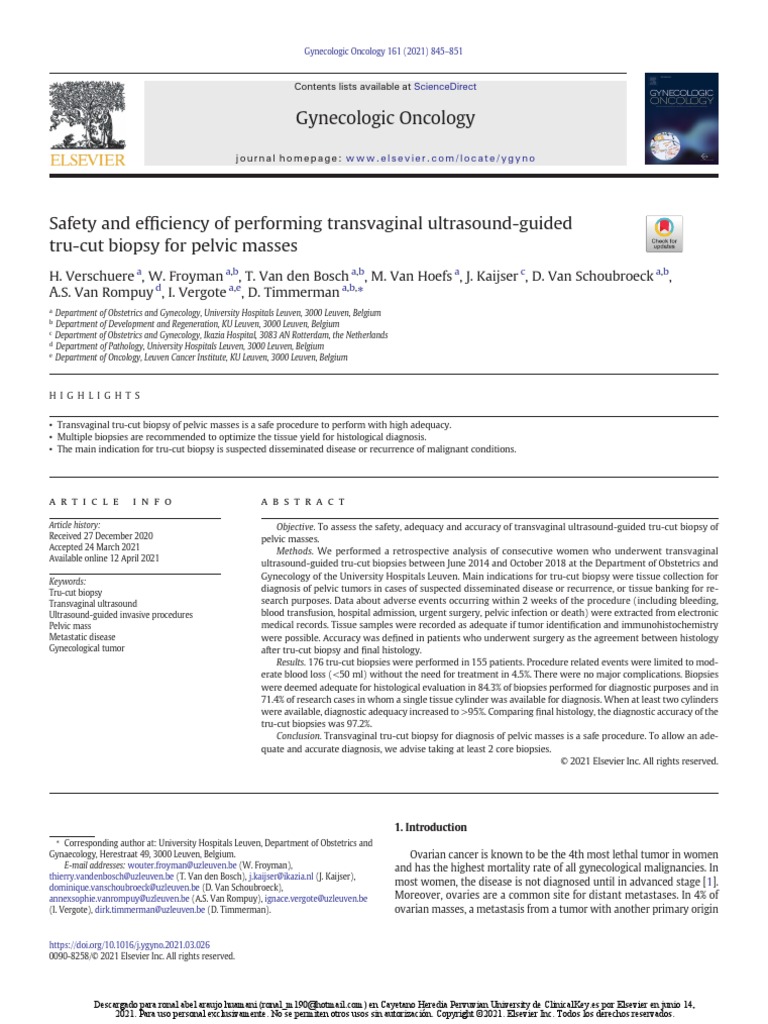 Biopsia Transvaginal para Tumor Pelvico | PDF | Biopsy | Ovarian Cancer