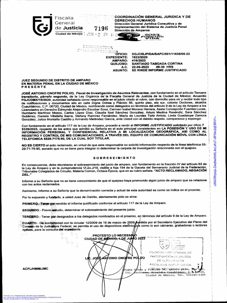 Oficio Para La Fiscalía General Pdf