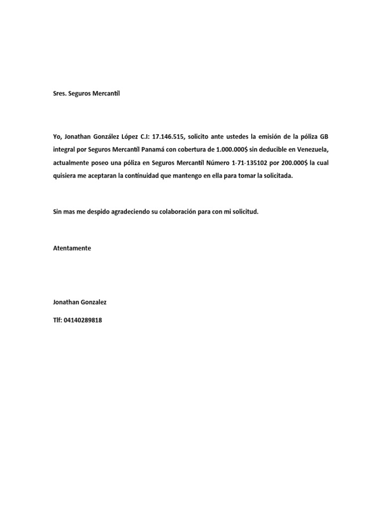 Carta Jonathan Aumento Suma Asegurada | PDF | Finanzas y dinero | Derecho