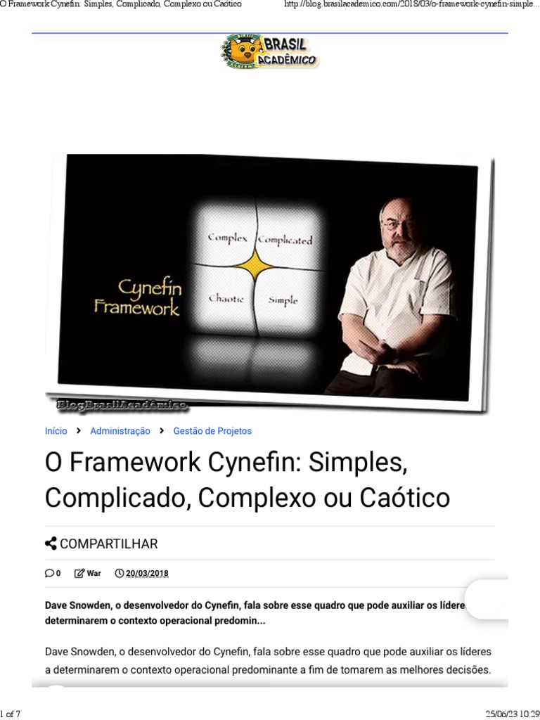 O Framework Cynefin Simples, Complicado, Complexo Ou Caótico | PDF | Teoria do Caos | Framework ...