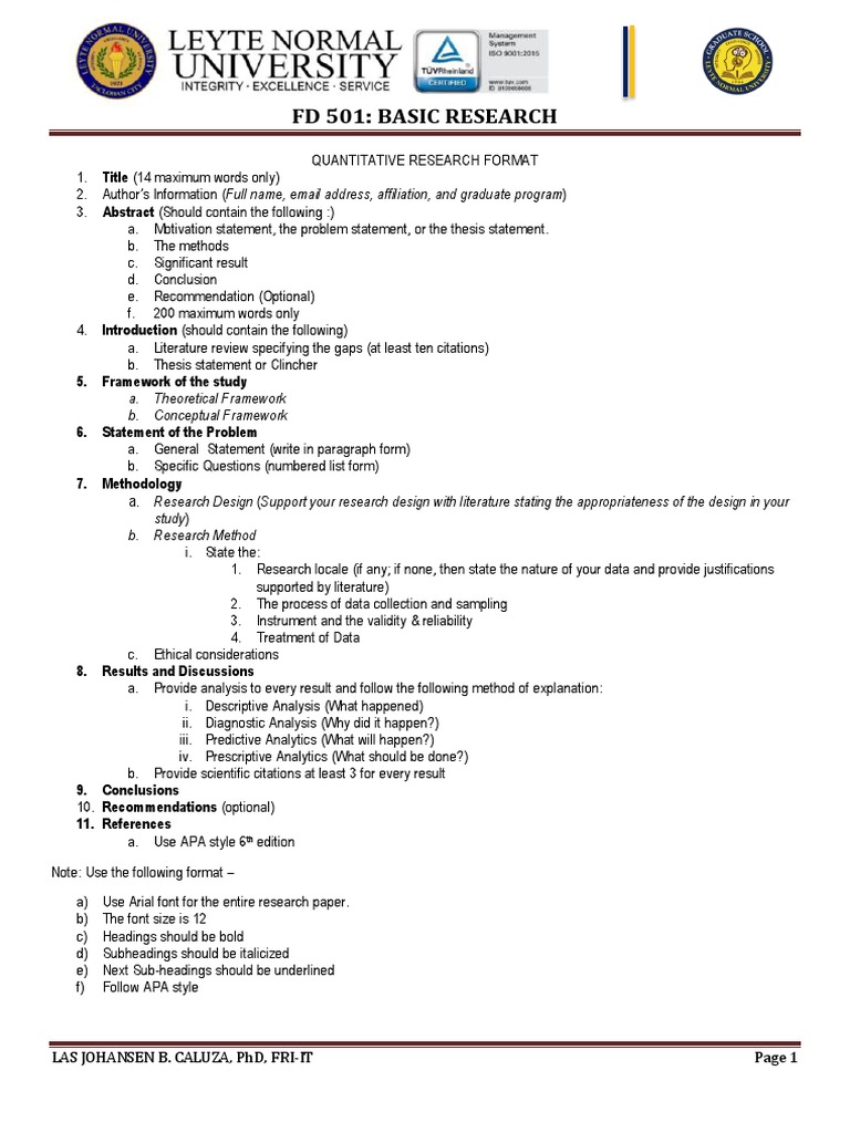 Quantitative Research Format | PDF | Data | Apa Style