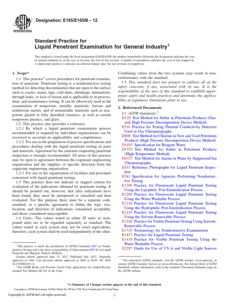 Astm E165-E165m-12 | PDF | Nondestructive Testing | Emulsion