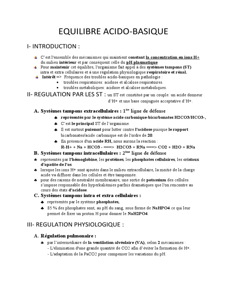 Equilibre Acido-Basique++++++++ | PDF | Biochimie | Chimie