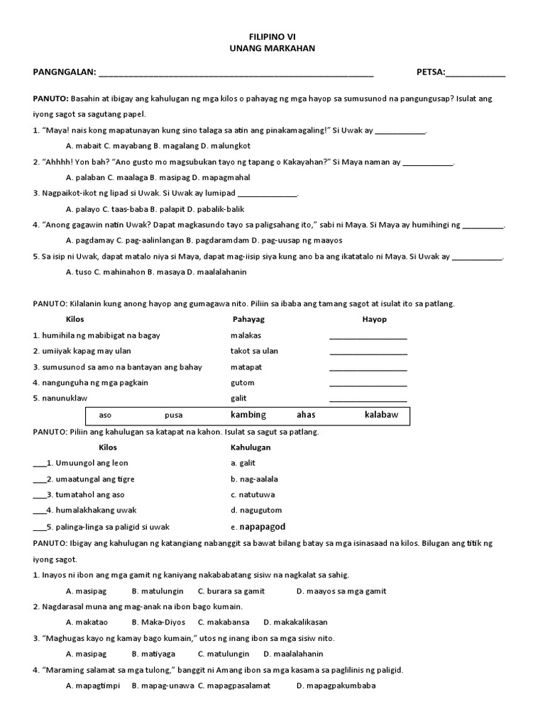Filipino 1ST Periodical Test 2022 | PDF