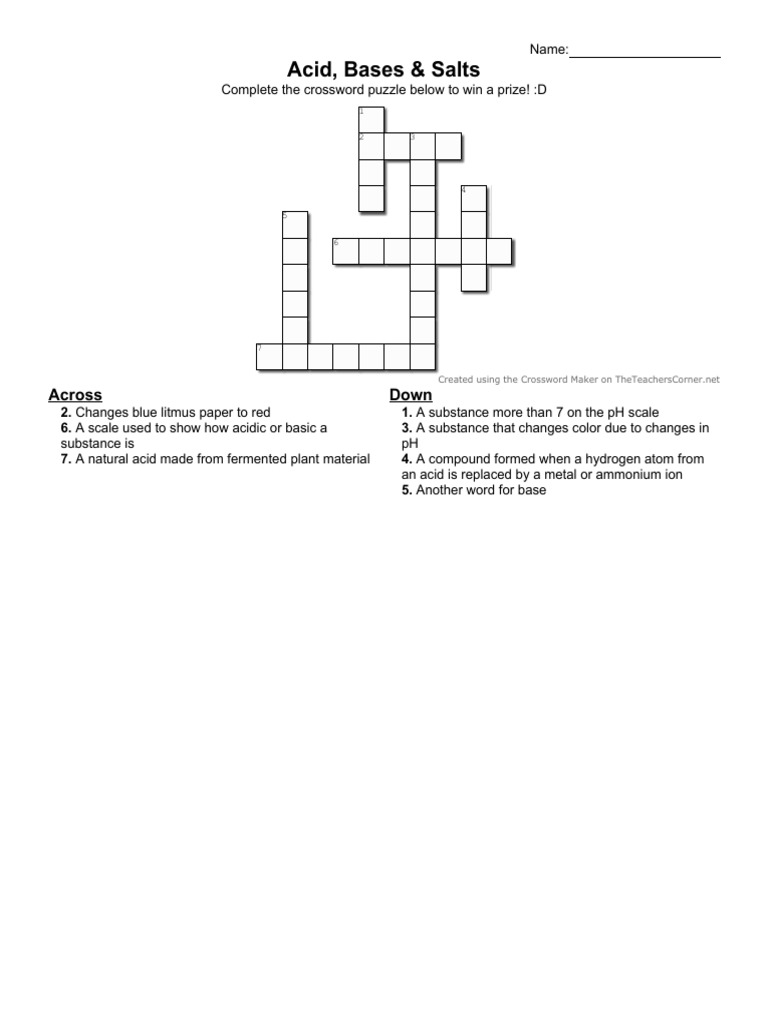 Acids, Bases & Salts Crossword Puzzle | PDF