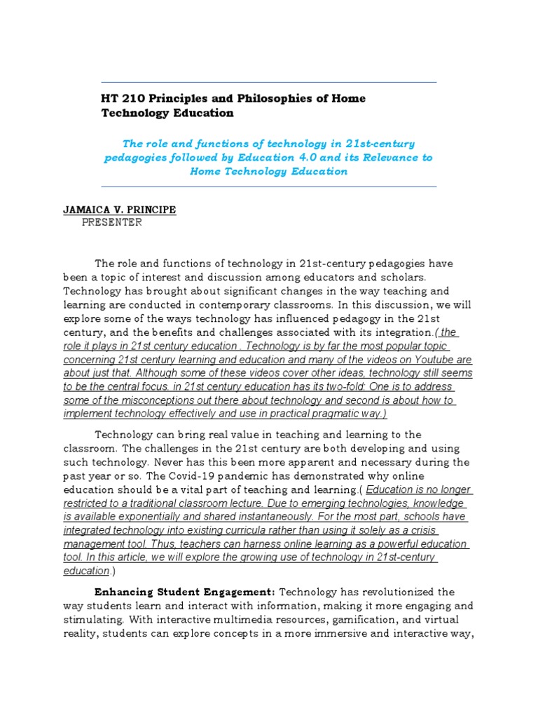 HT 210 Principles and Philosophies of Home Technology Education | PDF | Educational Technology ...