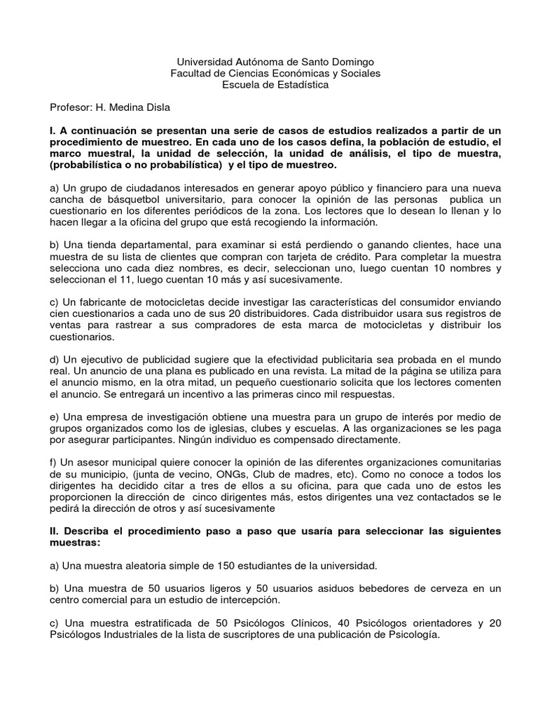 Preguntas Sobre Muestreo | PDF | Muestreo (Estadísticas) | Cuestionario