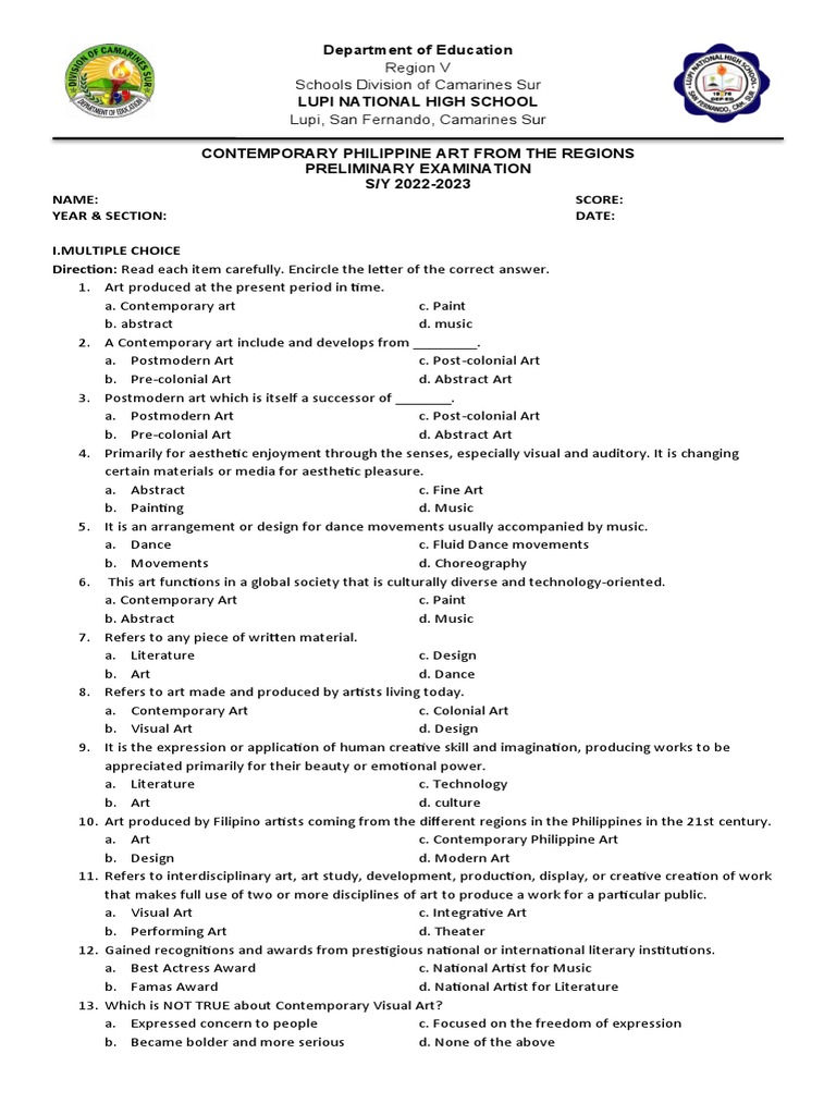 Cpar Prelim Exam | PDF | The Arts | Composition (Visual Arts) Cpar Prelim Exam | PDF | The Arts | Composition (Visual Arts)