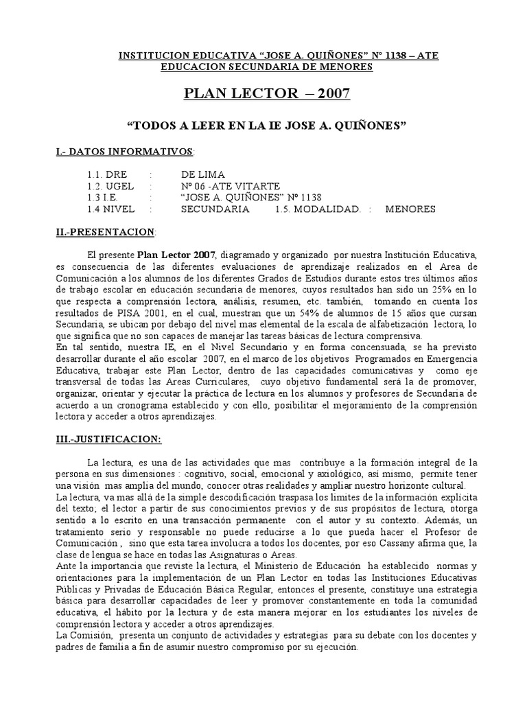 Plan Lector 2006-2007 | PDF | Enseñando | Comprensión lectora