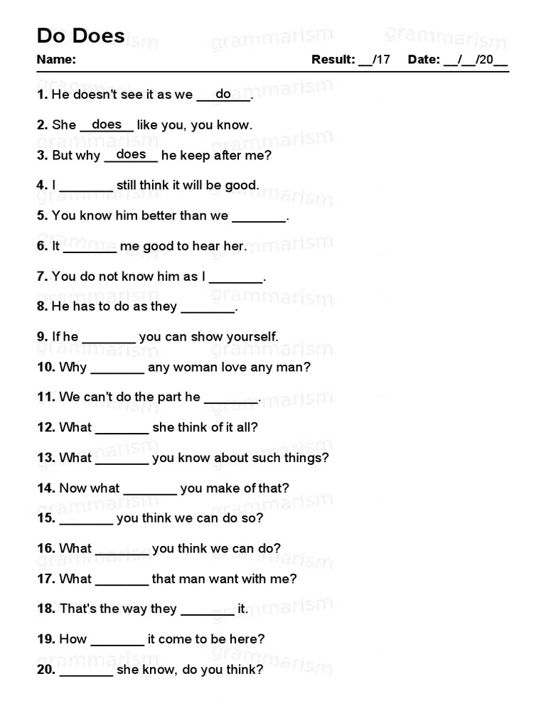 Grammarism Do Does Test 1 1742914 | PDF