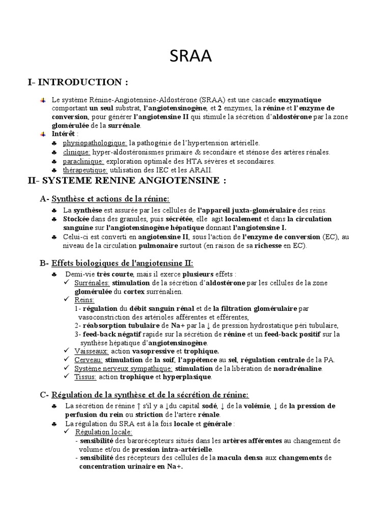 Régulation du SRAA et hypertension | PDF | Angiotensine | Système ...