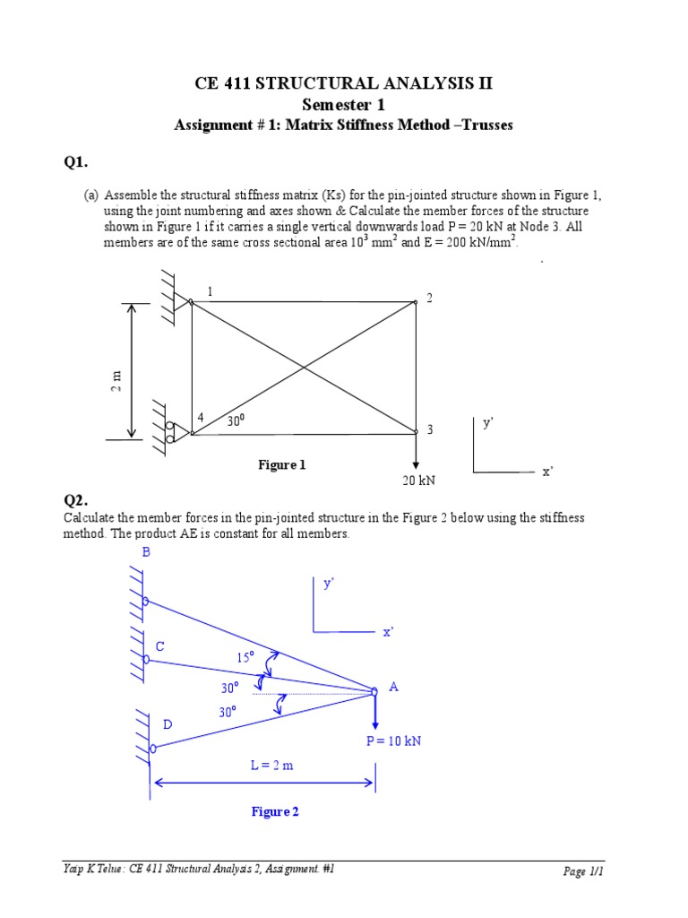 Matrix Stiffness Method - CE 411 - Structural Analysis - Assignment#1 | PDF