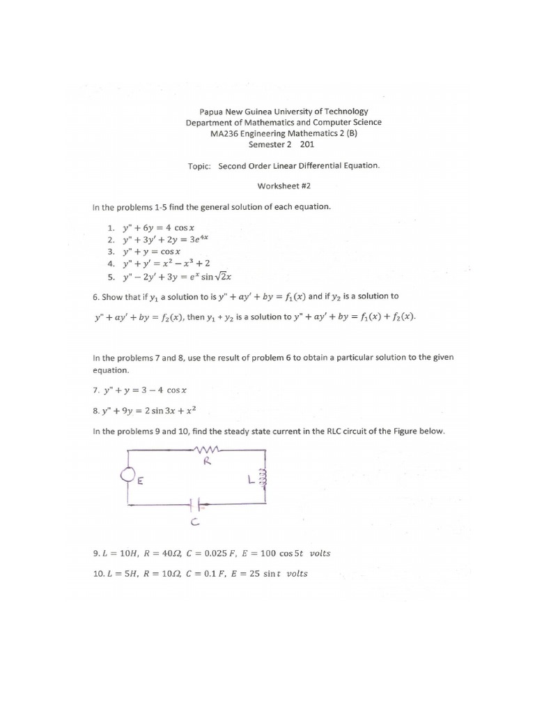 Engineering Mathematics Semester 1 Worksheet2 | PDF