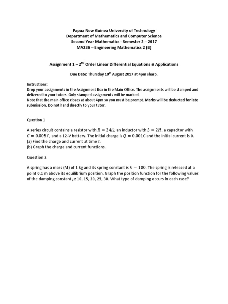 Engineering Mathematics Semester 2 Assignment 1 | PDF | Science & Mathematics