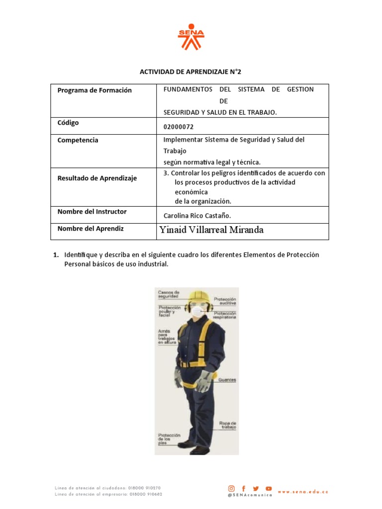 Actividad Tecnica de Aprendizaje °2 Terminada Yinaid | PDF | Agua | Guante
