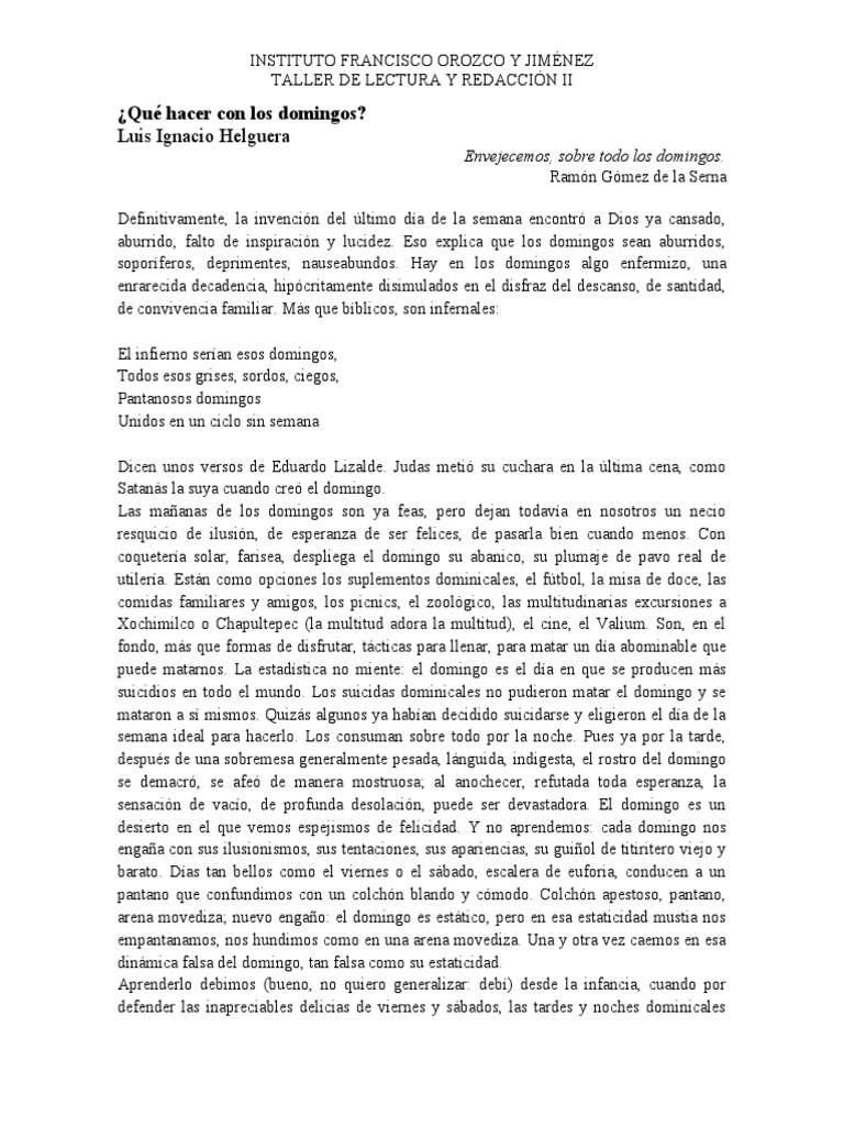 Qué Hacer Con Los Domingos | PDF Qué Hacer Con Los Domingos | PDF
