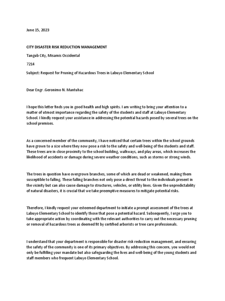 Letter To CDRRM | PDF | Risk | Hazards