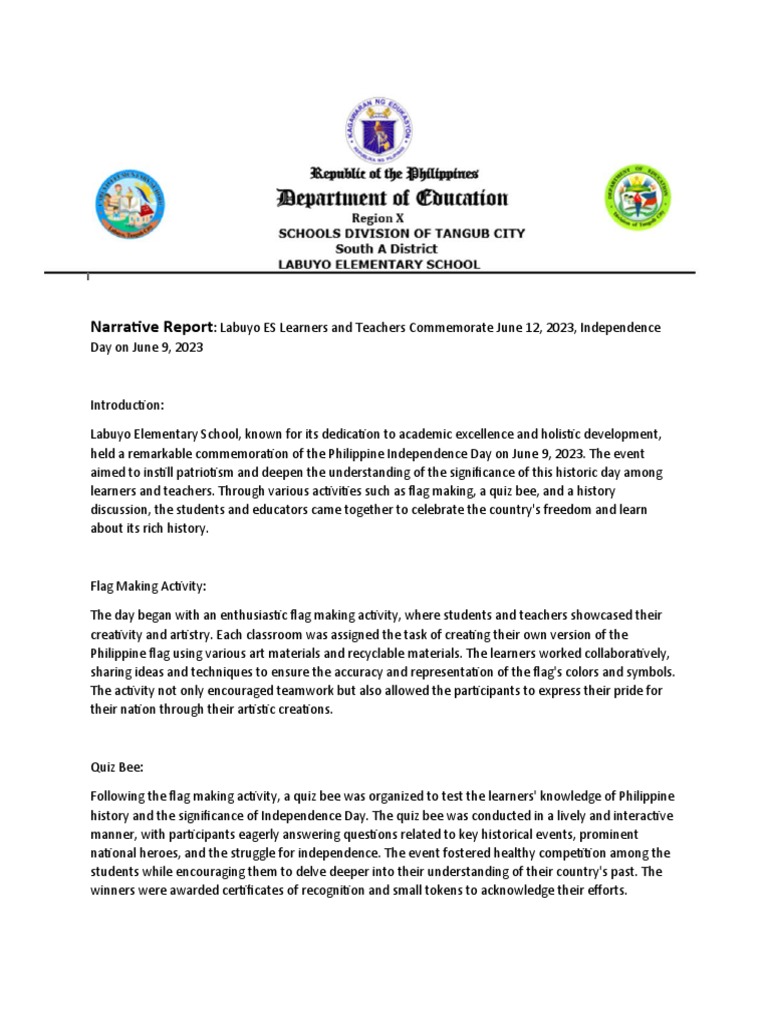 Narrative Report Independence Day | PDF | Teachers | Learning