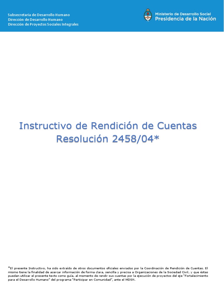 Instructivo de Rendición de Cuentas Resolución 2458 | PDF ...