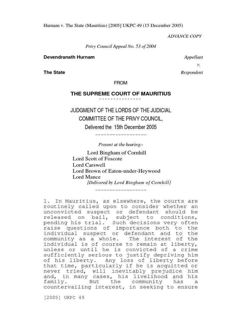 Hurnam V The State | PDF | Bail | Remand (Detention)
