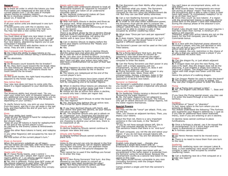 Small World Rule Clarifications | PDF | Elf (Dungeons & Dragons) | Warfare